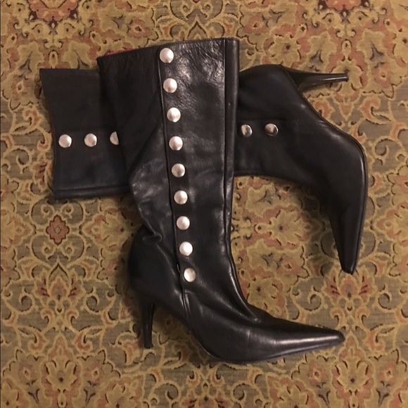 Shoes | Vintage Snappy Black Leather Stiletto Boots Italy | Poshmark